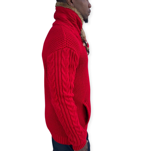 Red Shall Sweater Pull Over with Double Buckle On Neck with Fur – Young ...